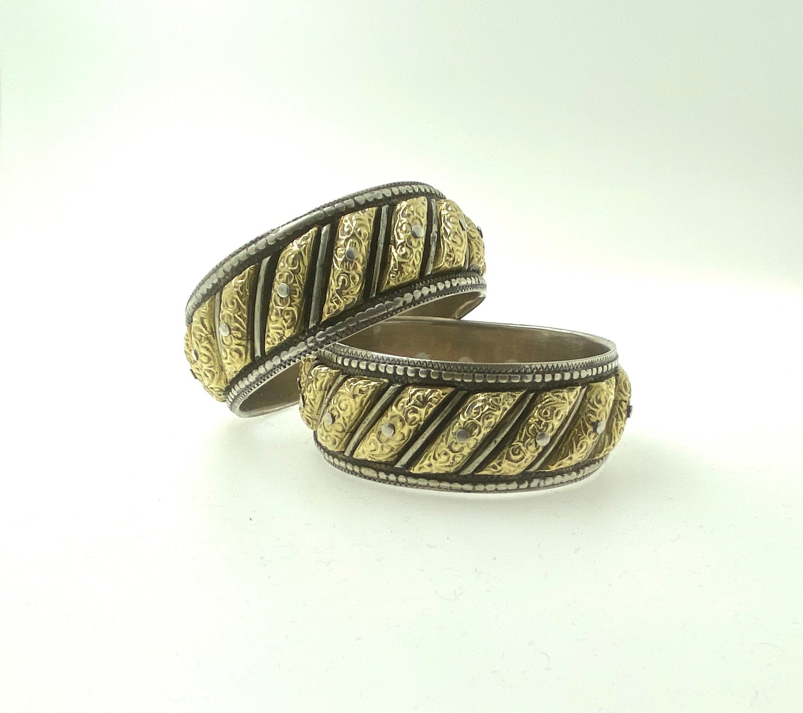 Silver Gold Moroccan Bracelets- Antique Sun & Moon Wide Berber Ethnic ...