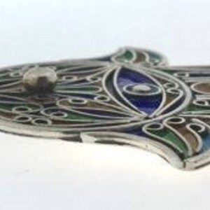 Solid SILVER Moroccan Hamsa Berber Enamel, Evil Eye Protection Amulet ...