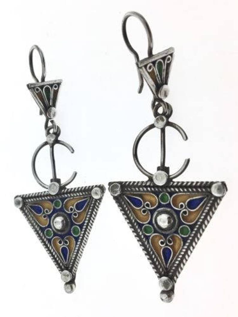 Silver Moroccan Enamel Earrings Colored Berber Fibulas Ethnic - Etsy