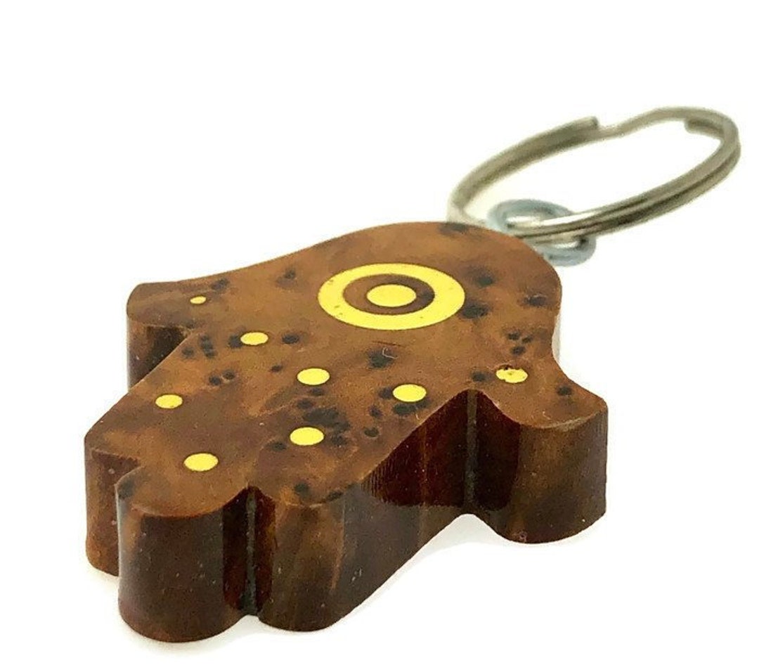 Moroccan HAMSA Keychain - Berber Evil Eye Talisman. Amulet - Thuya Burl ...