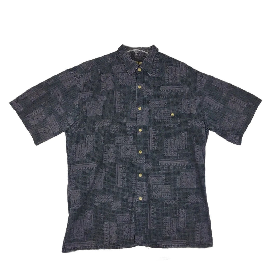 Vintage 90s BATIK BAY Men's L Hawaiian Geometric Print Short Sleeve ...