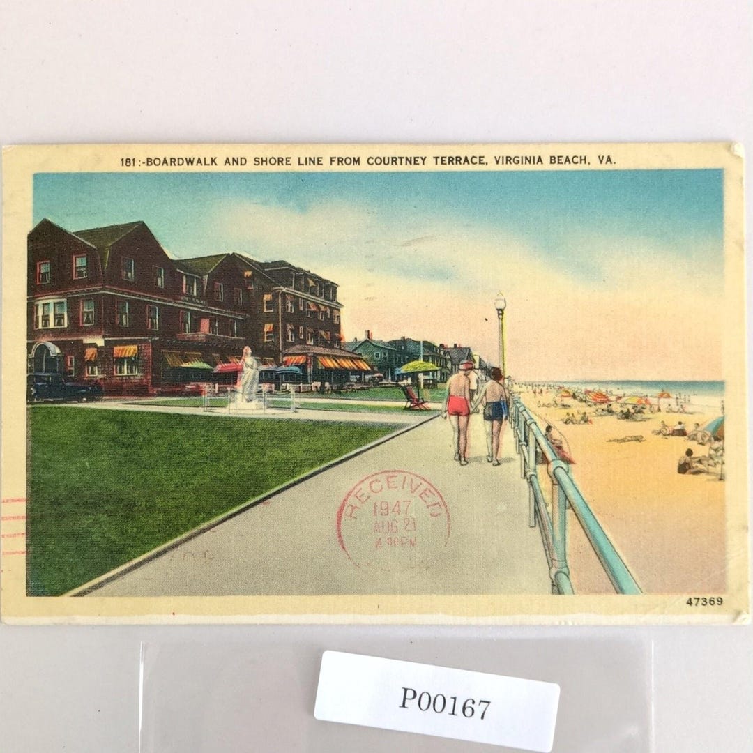 Vintage Virginia Beach Linen Postcard 1947 Boardwalk Shore Line ...