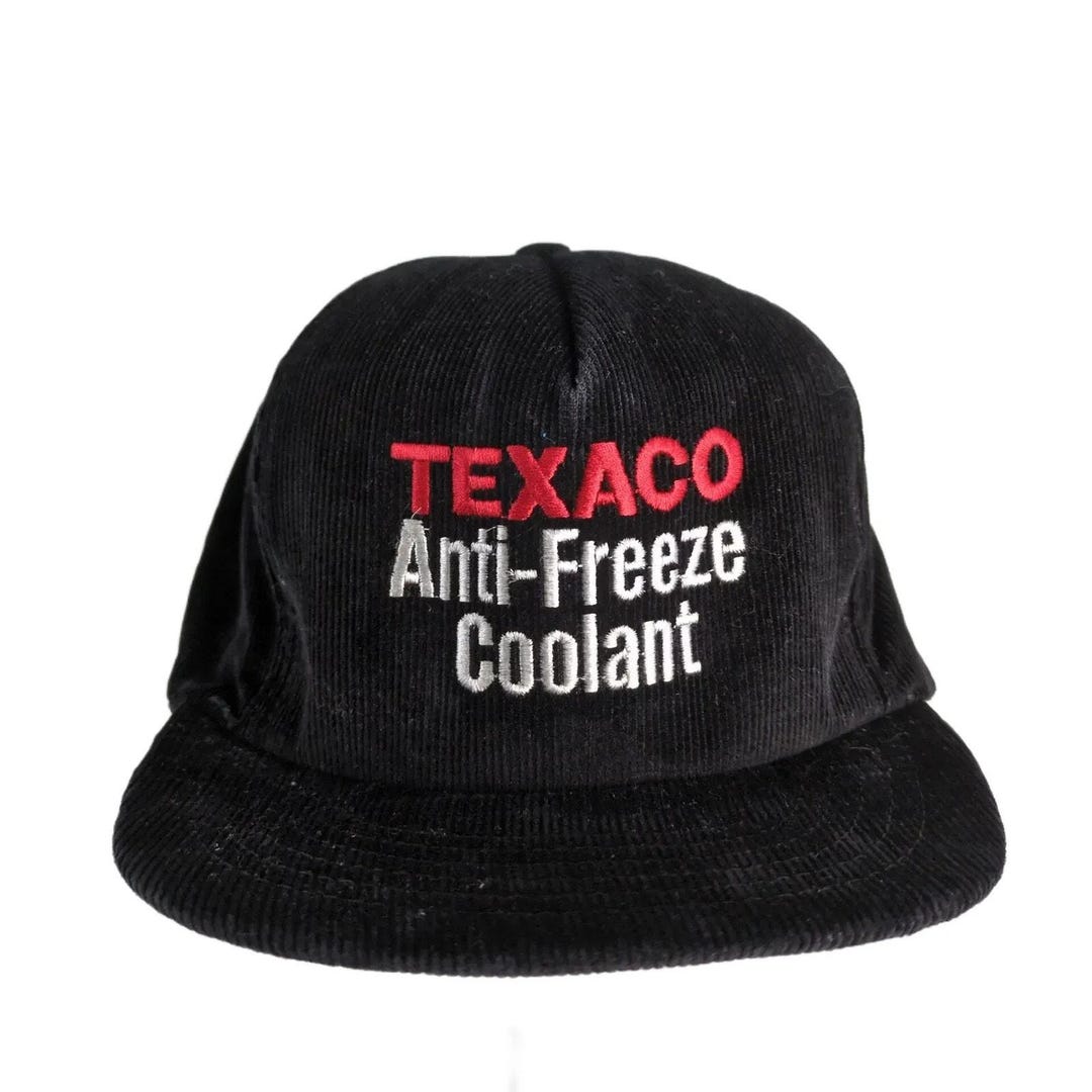 Vintage TEXACO Anti-freeze Coolant Black Corduroy Baseball Hat Ball Cap ...
