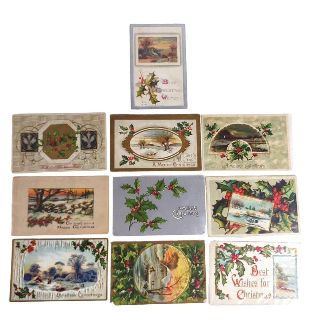 Lot of 10 Antique Early 1900s CHRISTMAS Greeting Card Postcards Holiday ...