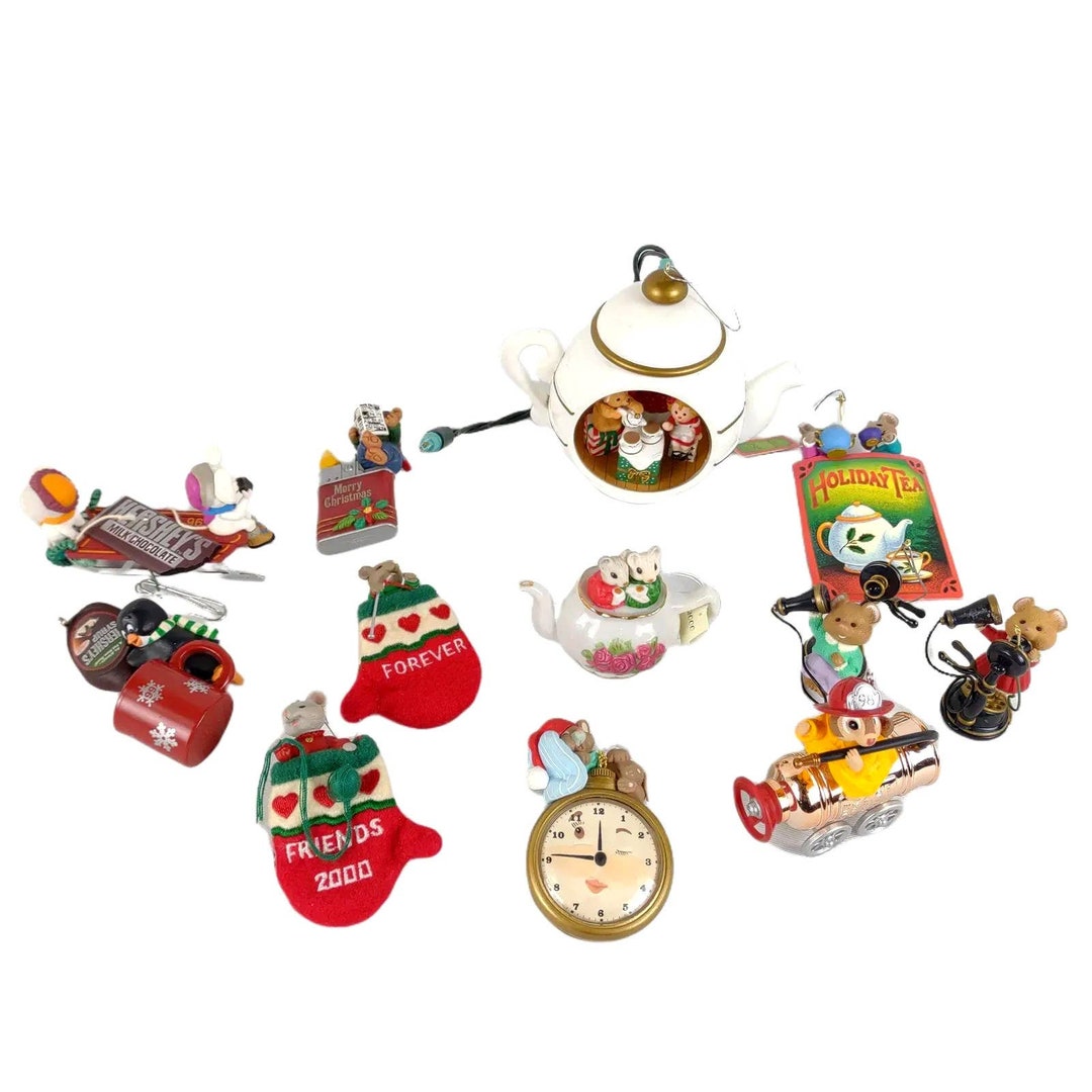 Vintage 90s Set of 12 Mice & Teddy Bear Christmas Ornaments, Hallmark ...