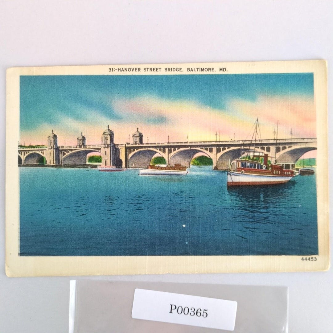 Hanover Street Bridge Baltimore Maryland Vintage Linen Postcard 1955 ...