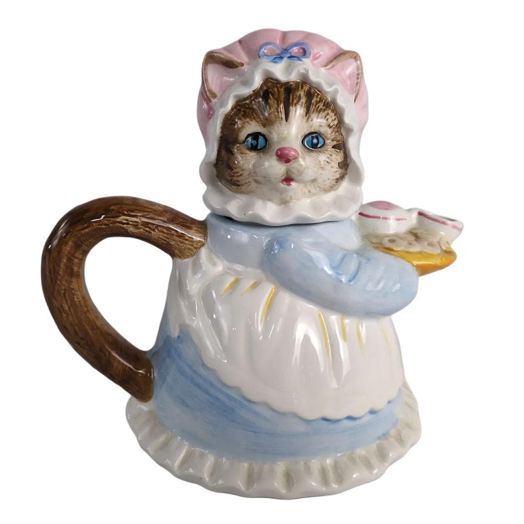 Vintage 90s Heritage Mint Mother Kitty Cat Decorative Ceramic Tea Pot ...