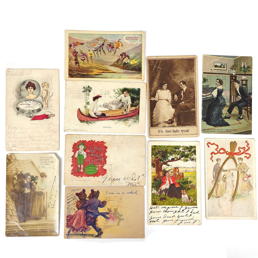 10pc Lot Early 1900s Romantic RPPC & Lithograph Postcards, Humor, Art ...