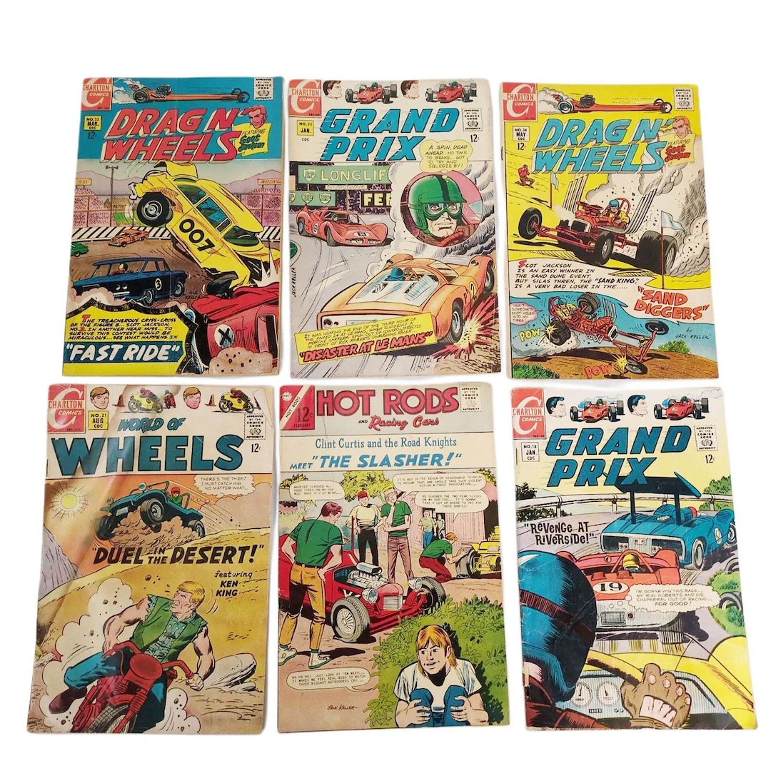 Set of 6 Hot Rod Grand Prix Drag N' Wheels 1960s Silver Age Charlton ...