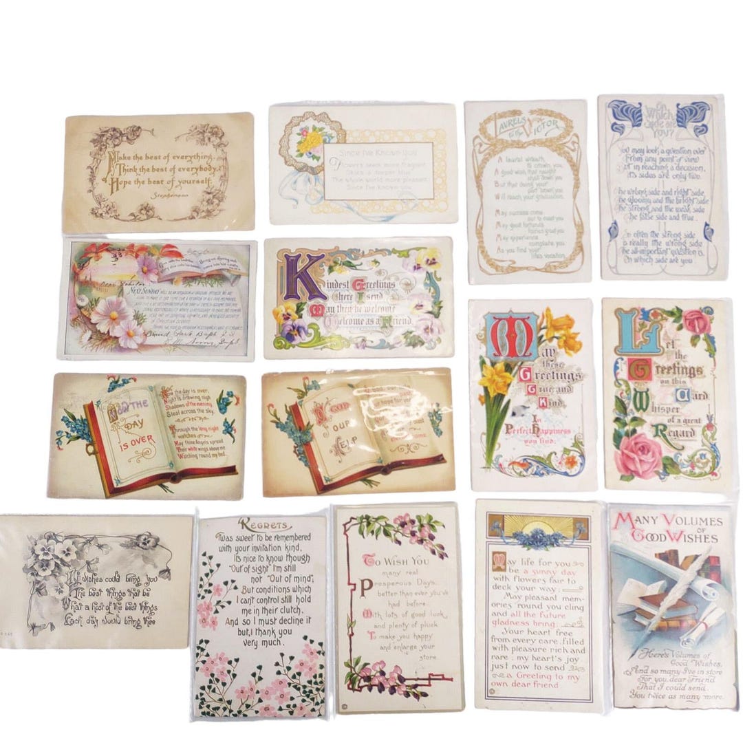Set 15 Antique Early 1900s Gold Embossed Poetry Greeting Cards ...