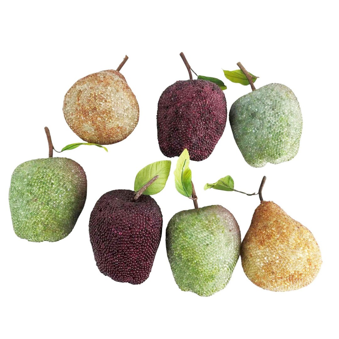 Vintage Sugar Beaded Frosted Faux Fruit, 7pc Set Pears, Red Green ...