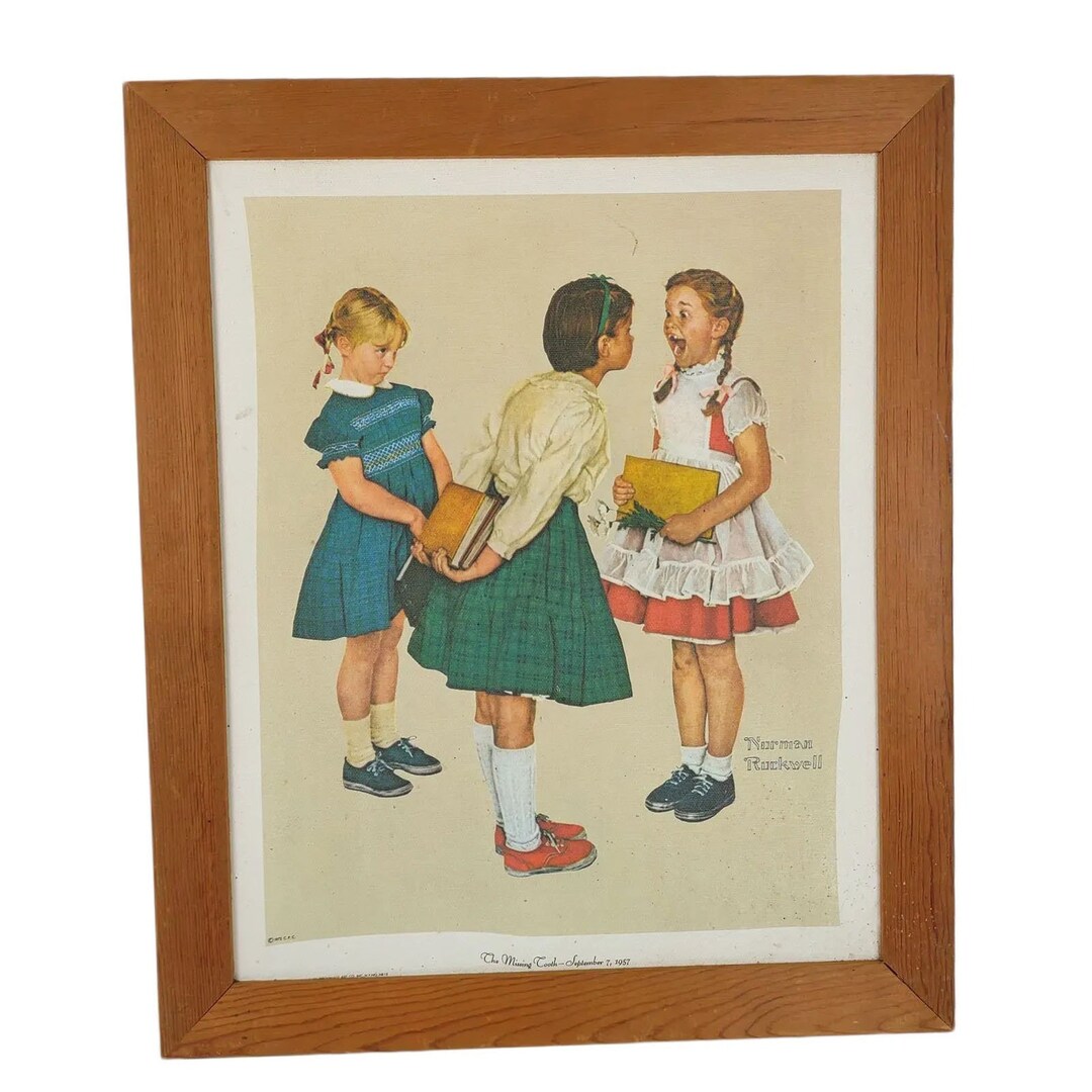 Vintage Normal Rockwell "the Missing Tooth" 18x15" Wood Framed Canvas ...
