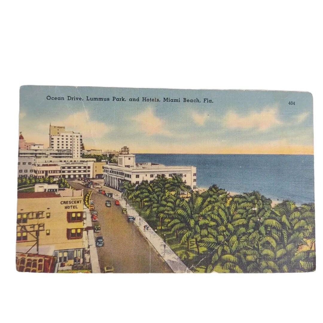 Vintage 1940s Miami Beach Lummus Park Ocean Drive Linen Postcard, WWII ...