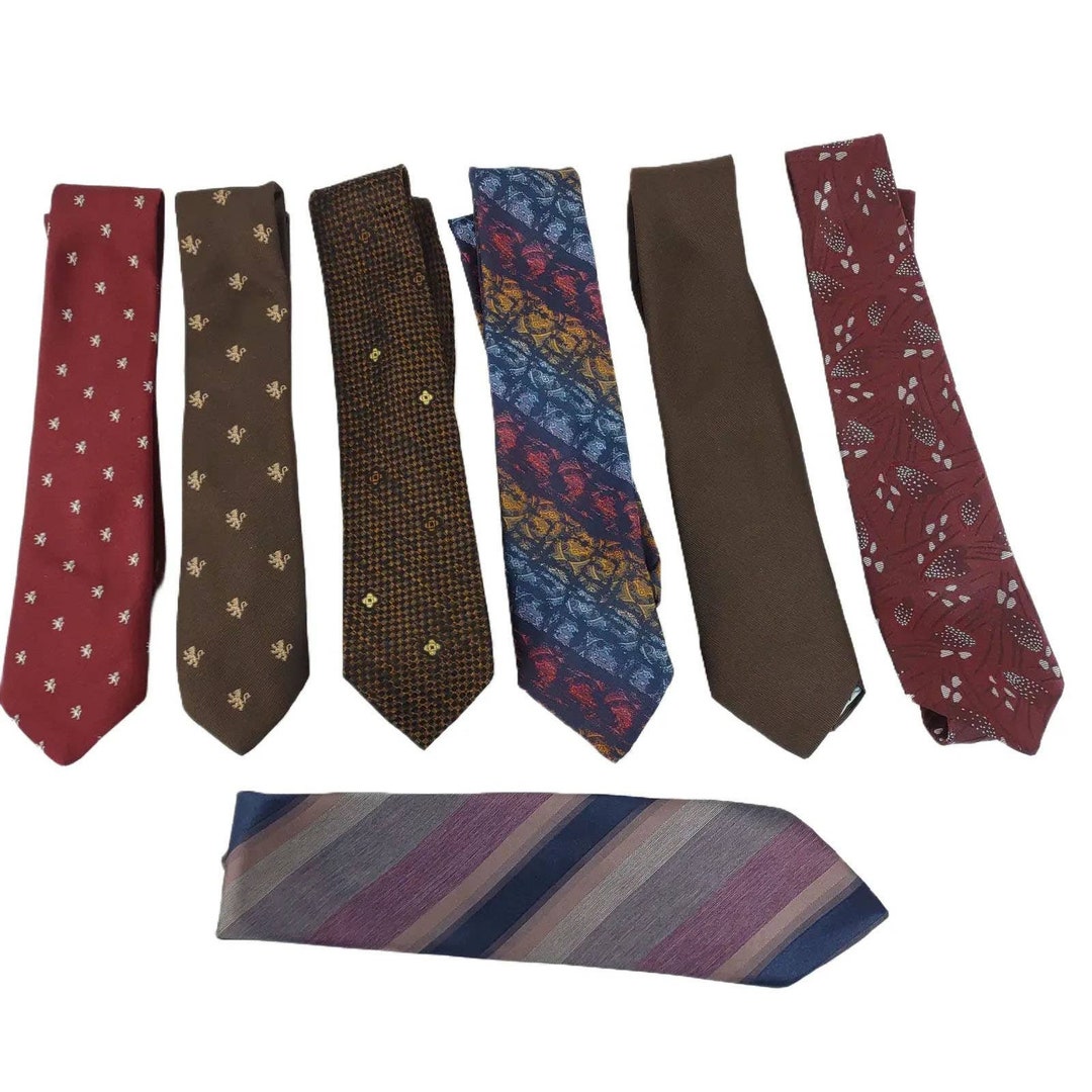 Vintage Set of 7 Classic & Narrow Men's Neck Ties 70s 80s 90s Glendarby ...