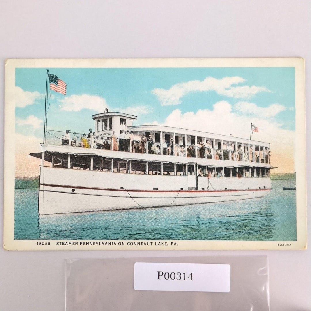 Vintage 1920s Postcard Steamer Pennsylvania on Conneaut Lake PA Ferry ...