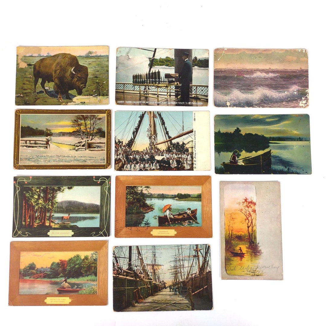11pc Lot Early 1900s Lithograph Postcards: Boats, Rivers, Sailing Ships ...