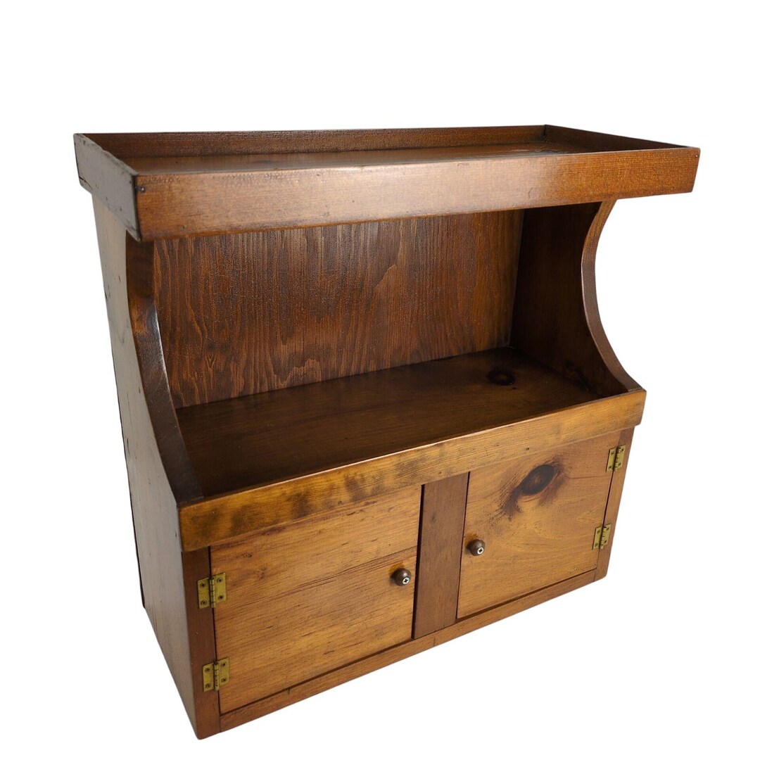 Vintage 1970s-80s Era Handmade Wooden Wall Cabinet Shelf, 17x17x7 ...