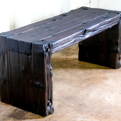 Modern Organic Yakisugi Vintage Wood Bench Shou Sugi Ban Side - Etsy