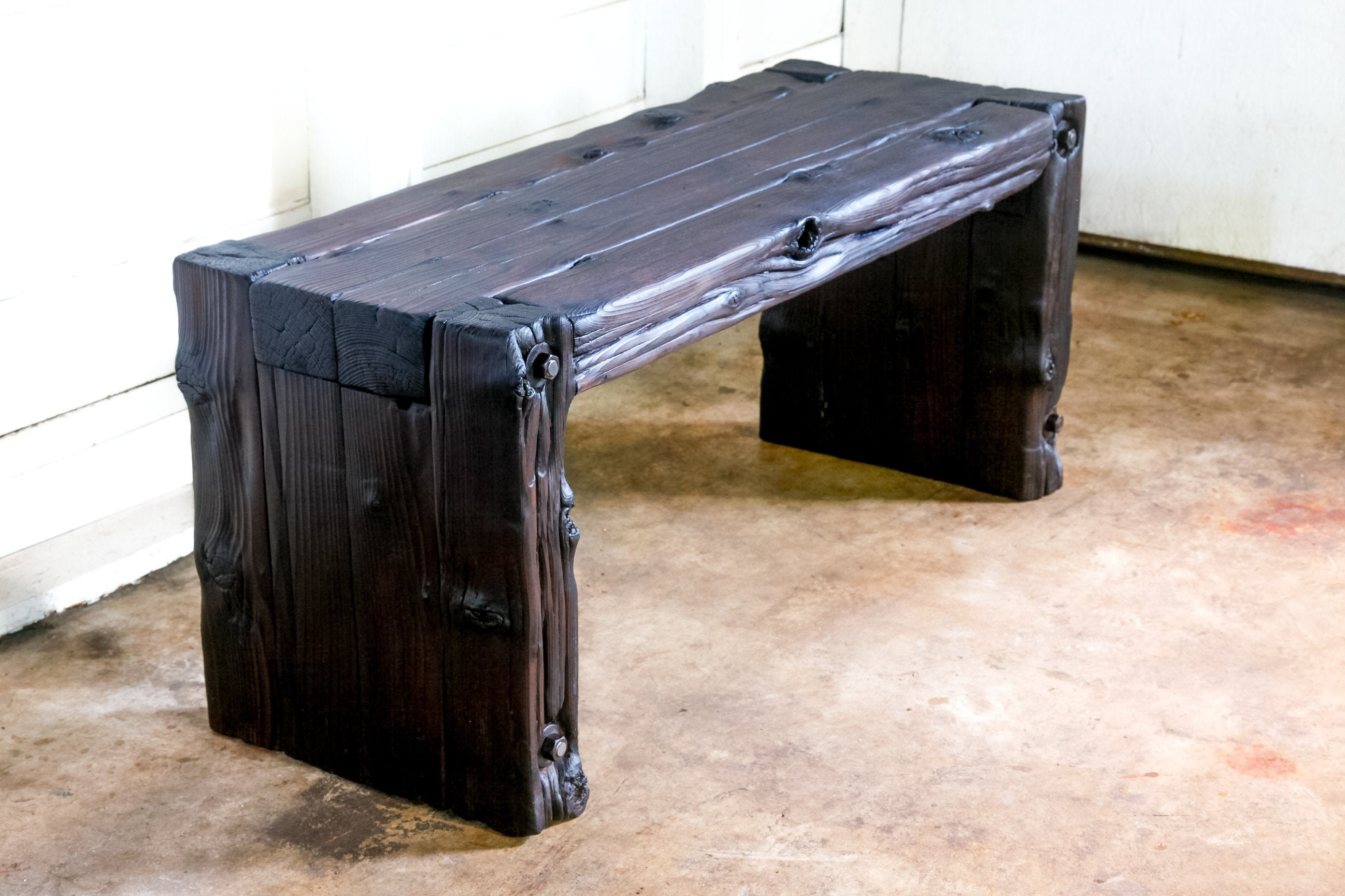 Modern Organic Yakisugi Vintage Wood Bench Shou Sugi Ban Side Coffee ...
