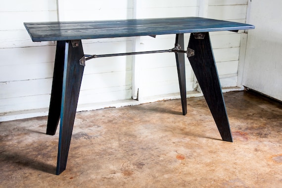 Jean Prouve Style Solvay Em Dining Utility Table Blue Black | Etsy