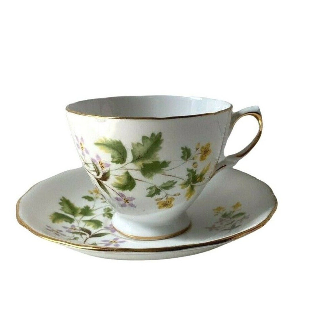 Vintage Crown Royal Tea Cup and Saucer Spring Flowers Yellow Purple ...