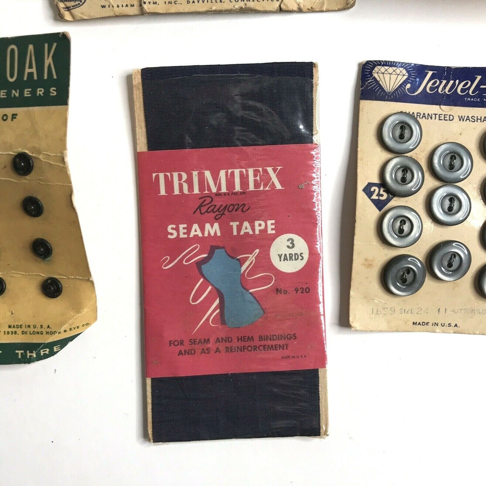 Vintage Sewing Supplies Safety Pins Snaps S Buckle Seam Tape Buttons ...