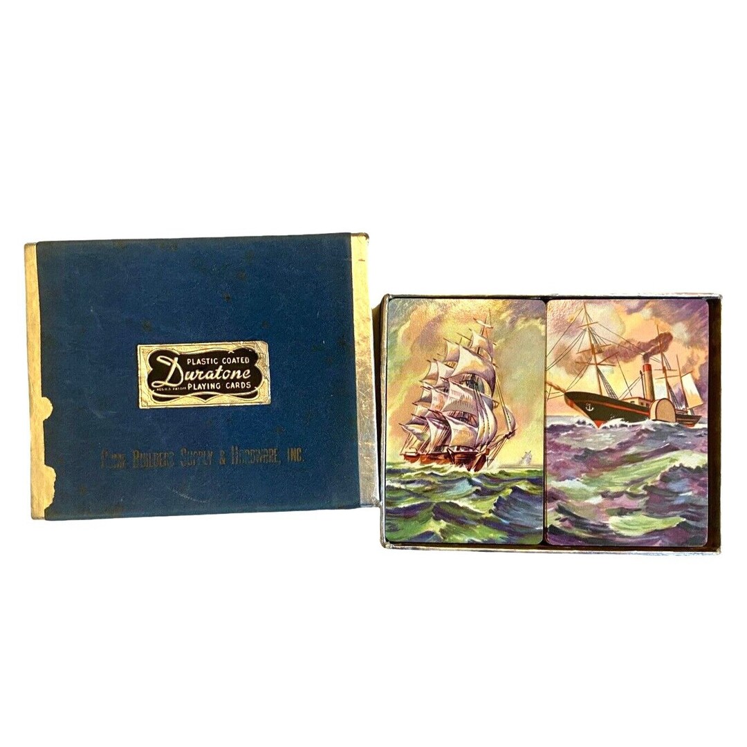 Duratone Sailing Ship Playing Cards Blue Velvet Box Premium From ...