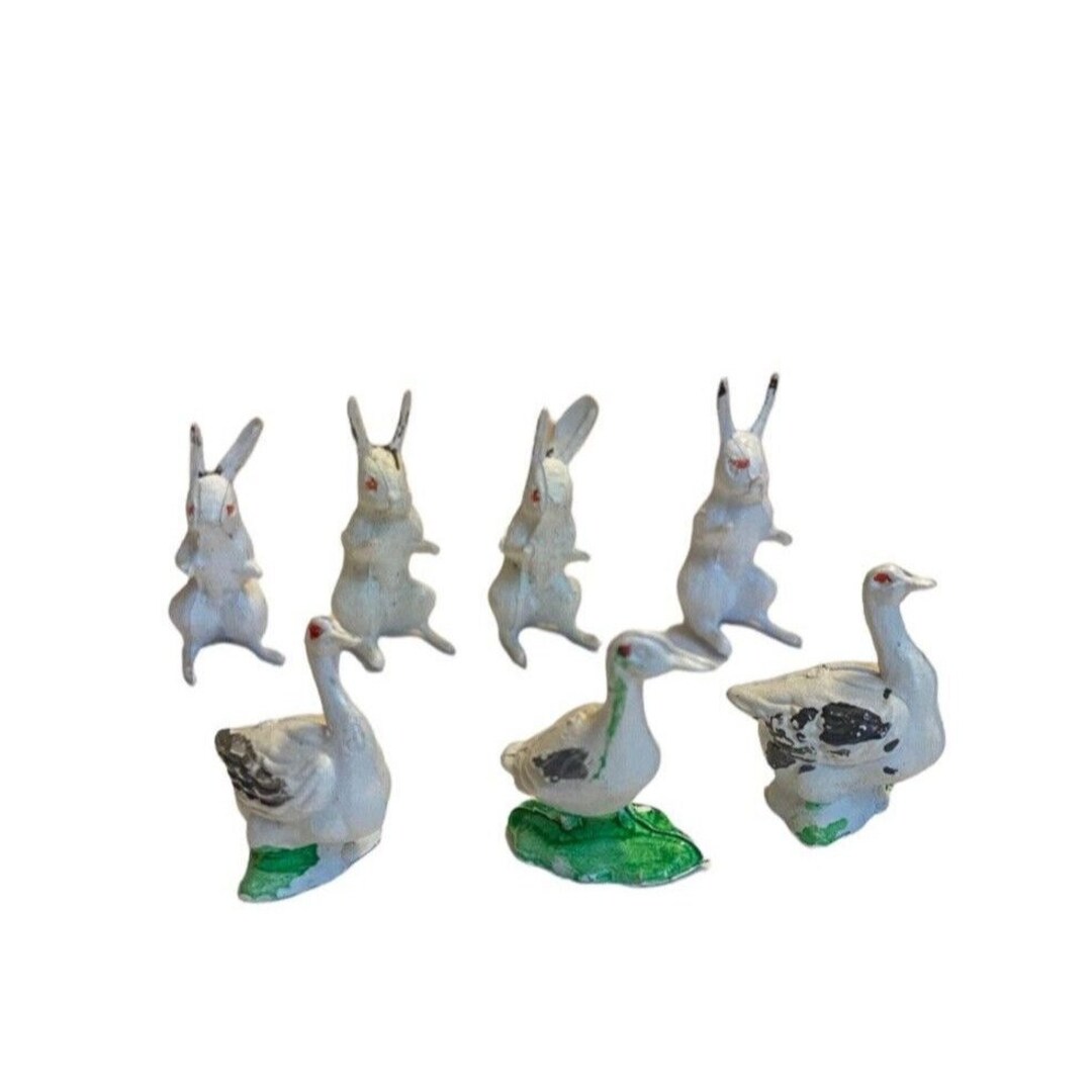 Hard Plastic Rabbits Ducks Farm Diorama Alice Wonderland Altered Art ...