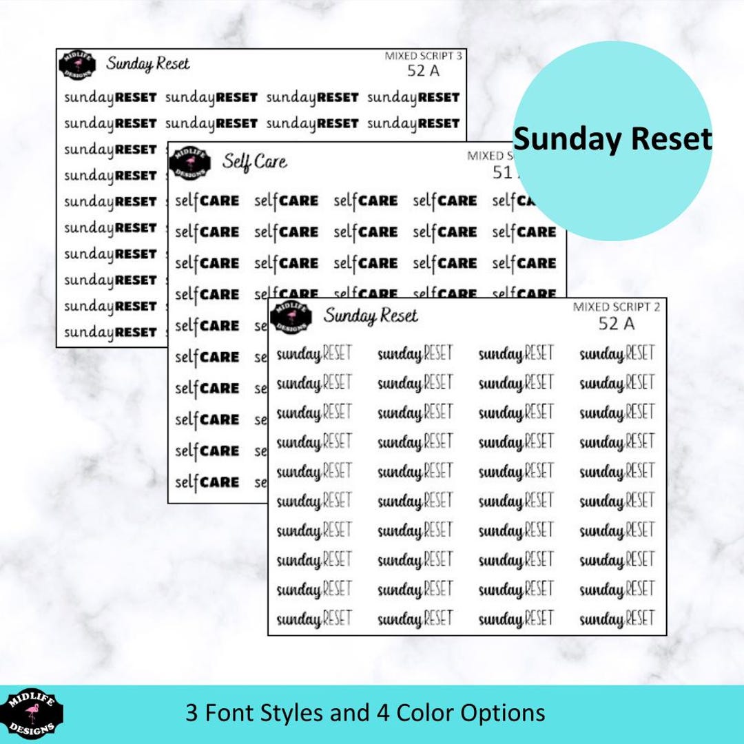 SUNDAY RESET Mixed Script Planner Stickers, Sunday Reset Stickers ...