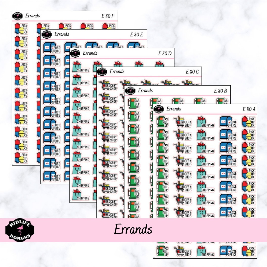 ERRANDS Planner Stickers Post Office Stickers, Grocery Stickers. Gas ...