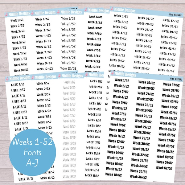 52 Week Stickers - Etsy