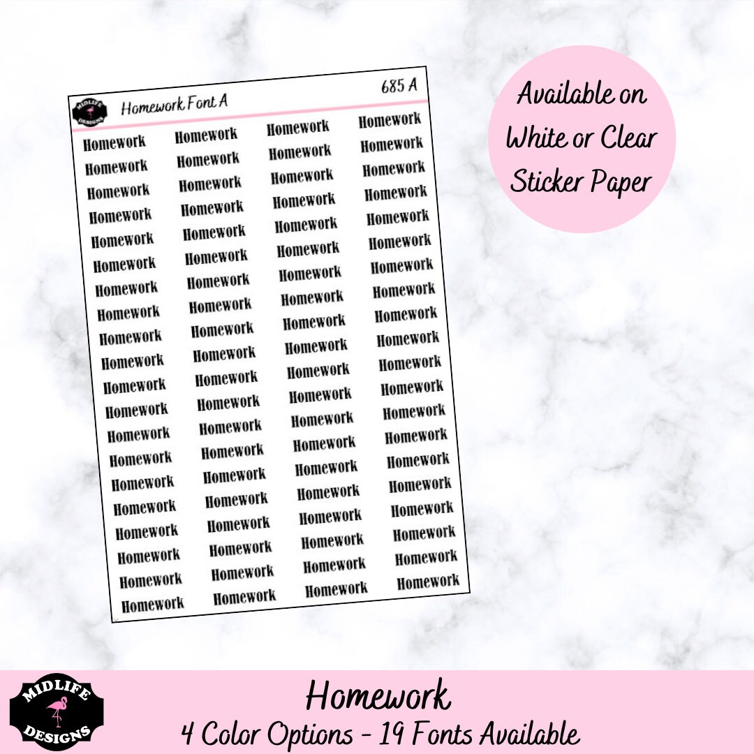 HOMEWORK Script Stickers Homework Planner Stickers, School Homework ...