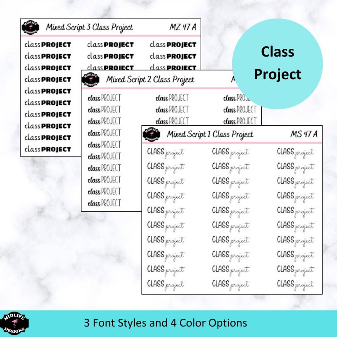CLASS PROJECT Mixed Script Planner Stickers, Class Project Stickers ...