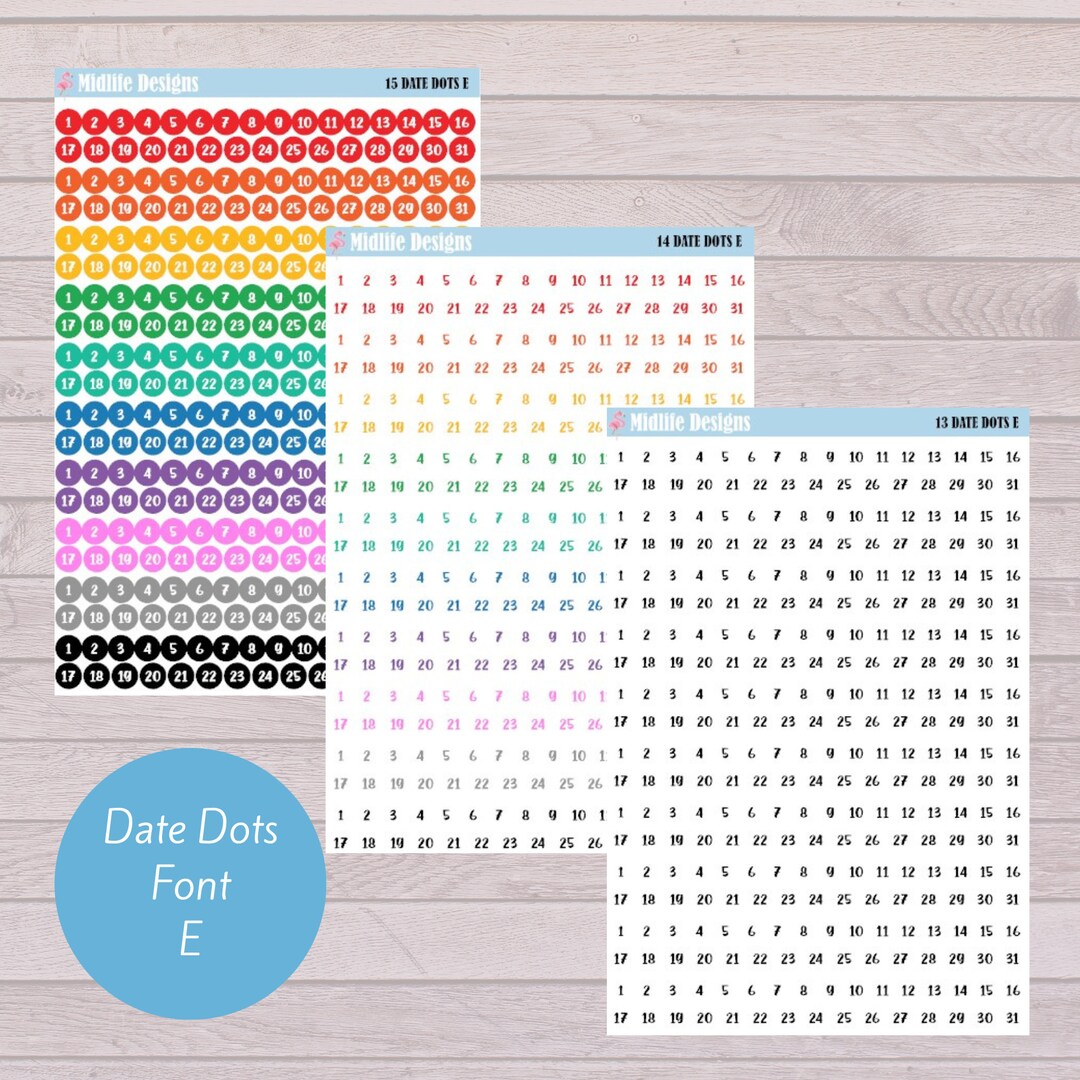 DATE DOTS Date Dots Planner Stickers, Date Cover Stickers, Font E - Etsy