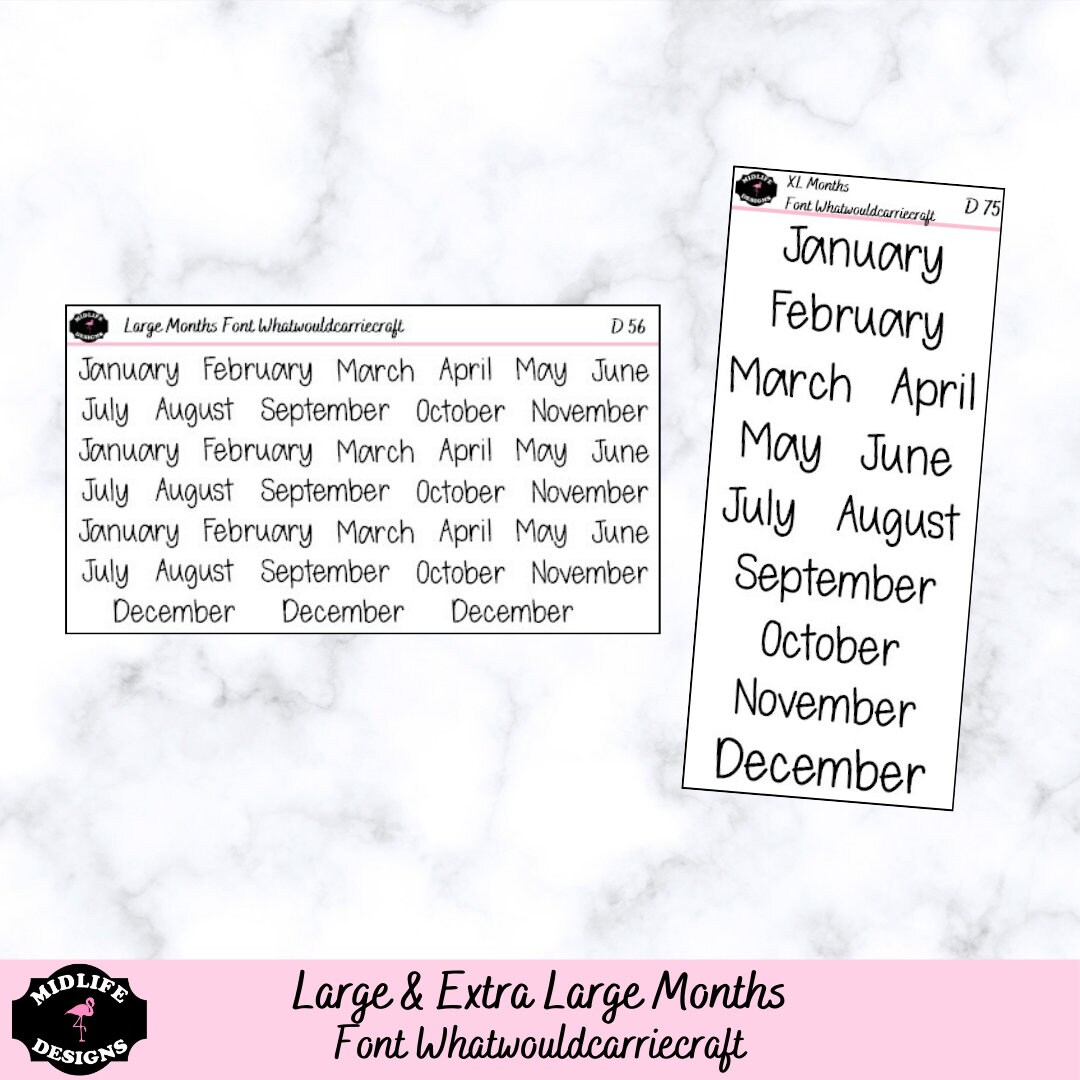 MONTHS of the YEAR Script Planner Stickers Large and Extra Large Months ...