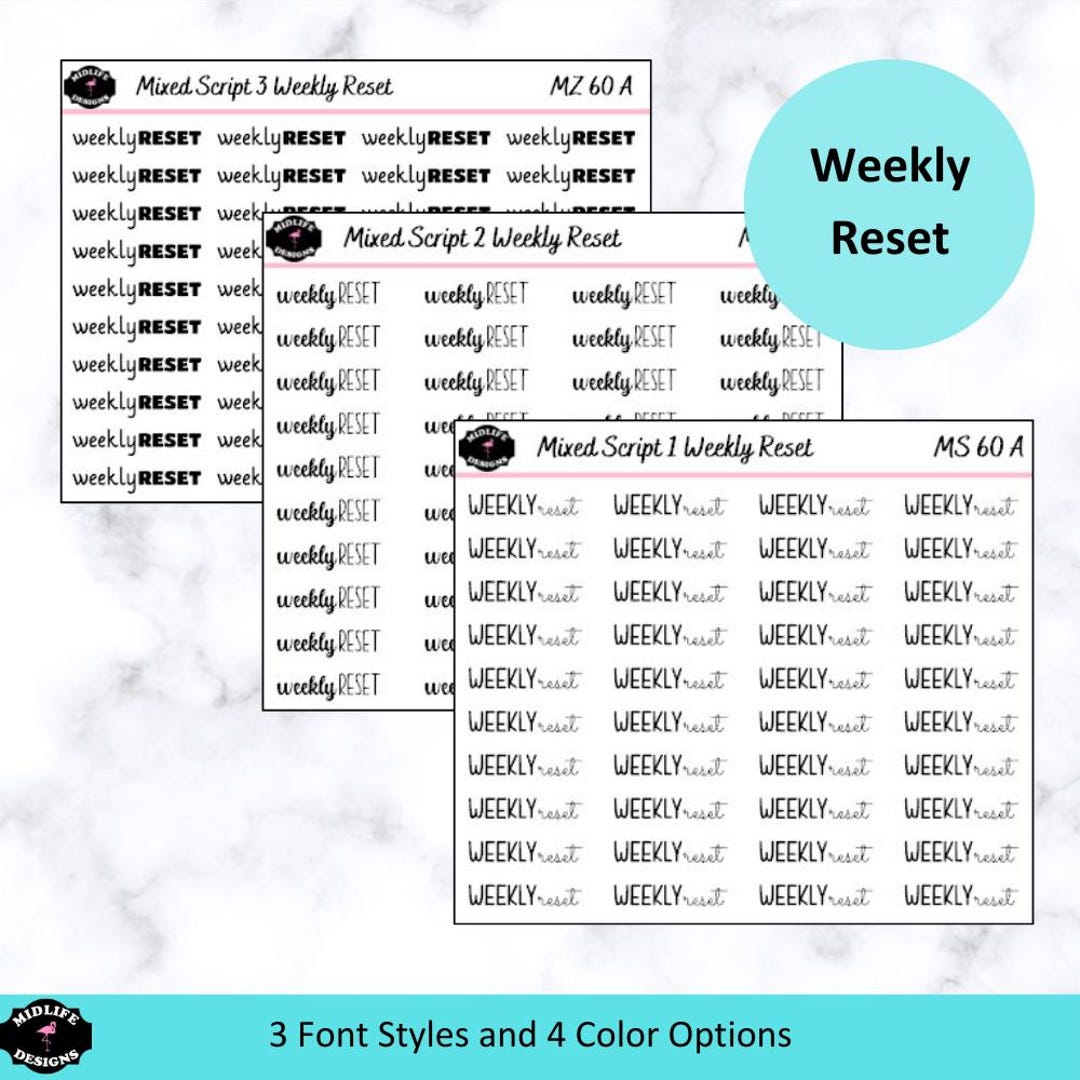 WEEKLY RESET Mixed Script Planner Stickers | Mixed Scripts, Weekly ...