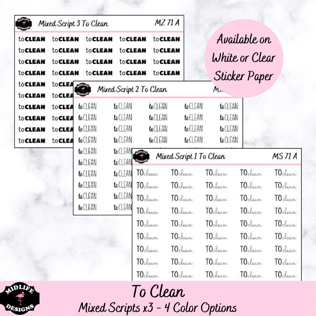 TO CLEAN Mixed Script Planner Stickers Mixed Scripts, to Clean Stickers ...