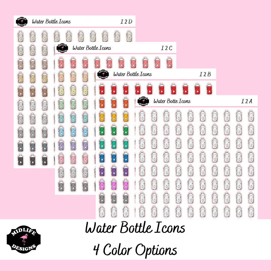 WATER BOTTLE Icon Planner Stickers, Water Tracker Stickers, Water ...