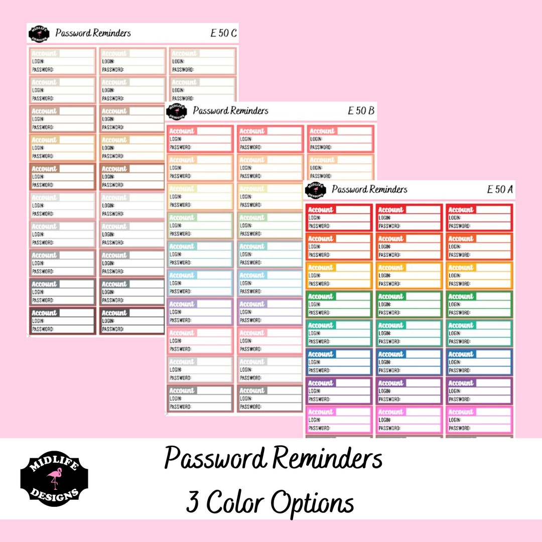 PASSWORD REMINDER Planner Stickers, Password Reminder Stickers ...