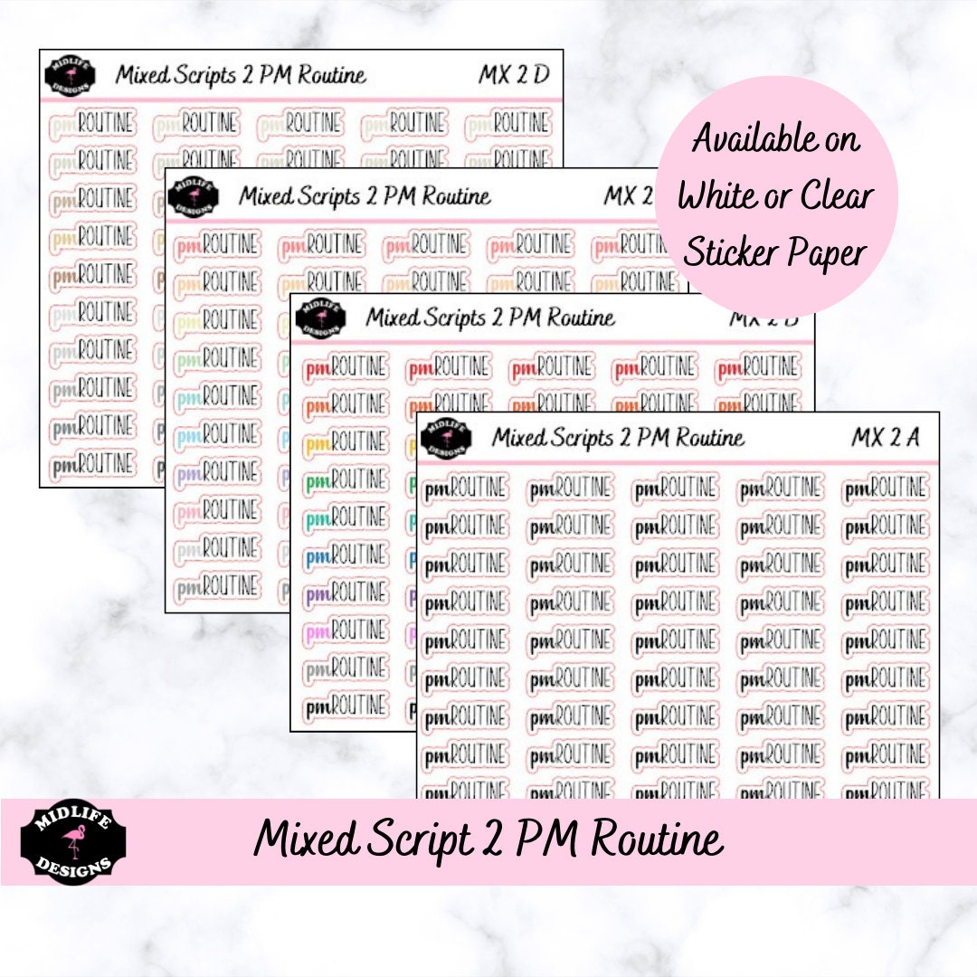 PM ROUTINE Mixed Script Planner Stickers, Evening Routine Stickers ...