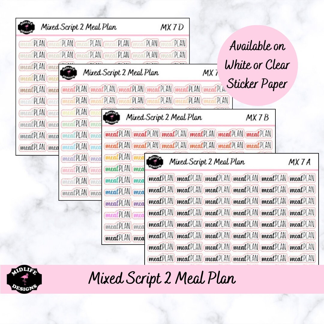 MEAL PLAN Mixed Script 2 Planner Stickers, Weekly Meal Planning ...