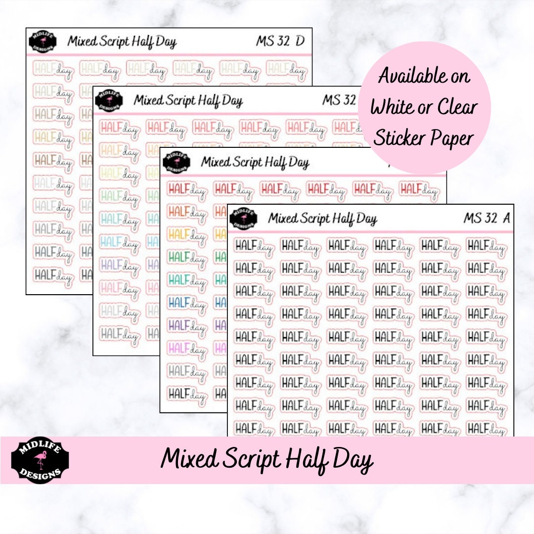 HALF DAY Mixed Script Planner Stickers, Half Day Schedule Stickers ...