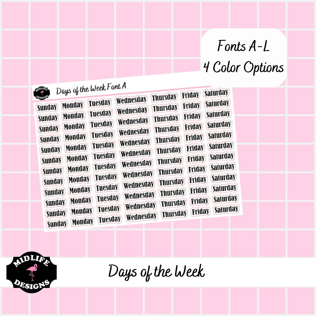 DAYS of the WEEK Days of the Week Planner Stickers, Weekday Stickers ...