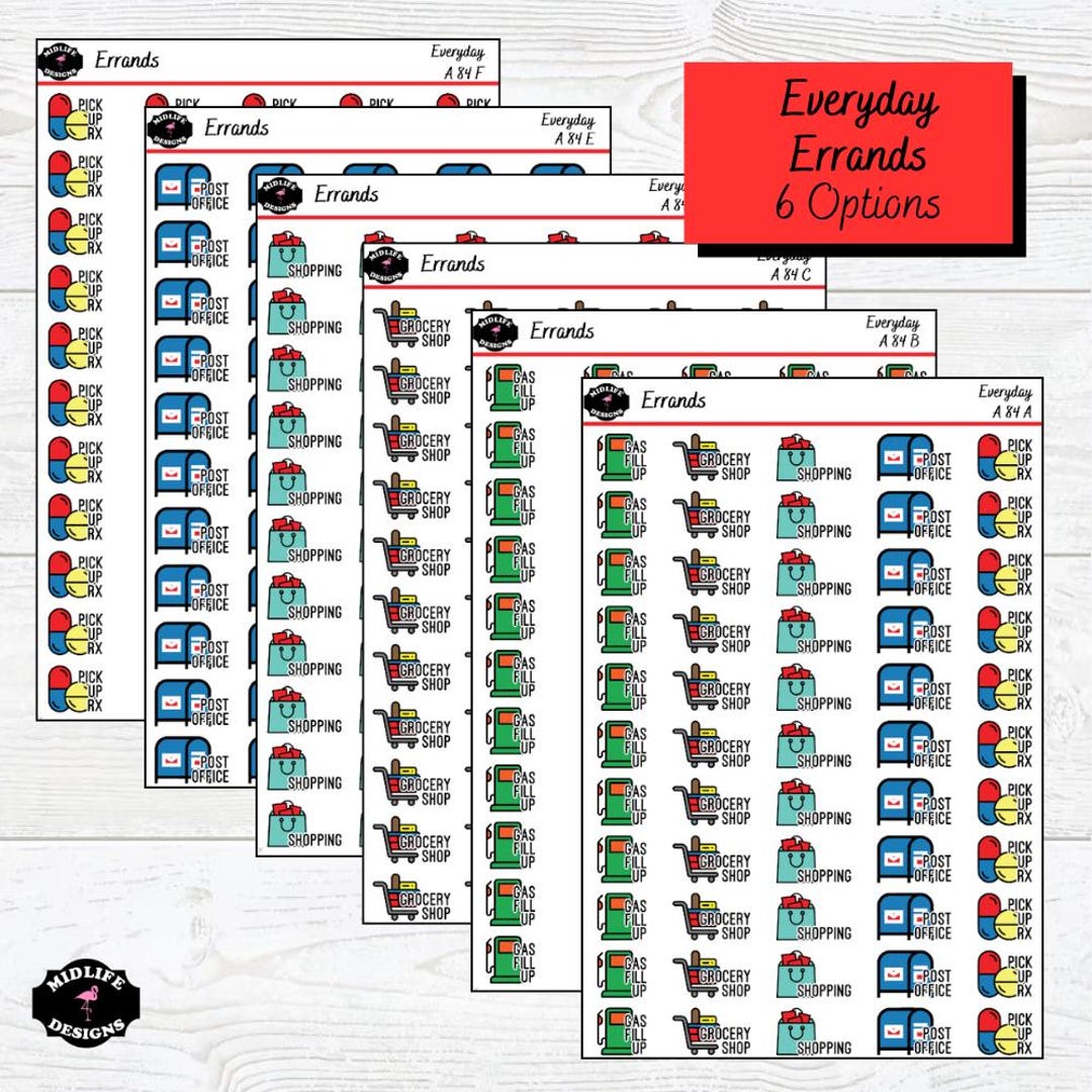 ERRANDS Planner Stickers | Post Office Stickers, Grocery Stickers. Gas ...