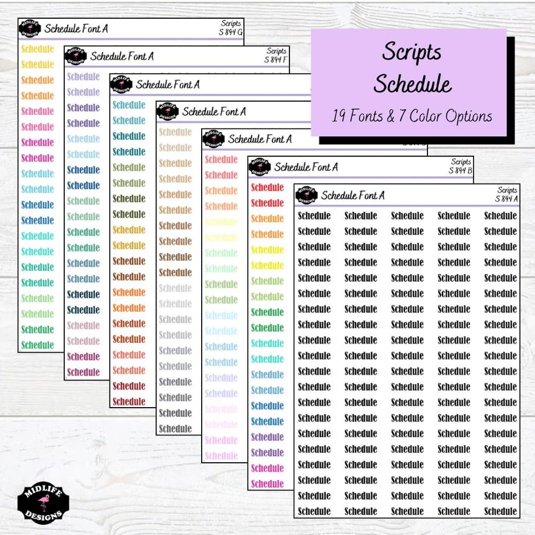 SCHEDULE SCRIPT STICKERS | Schedule Planner Stickers, Reminder Stickers ...