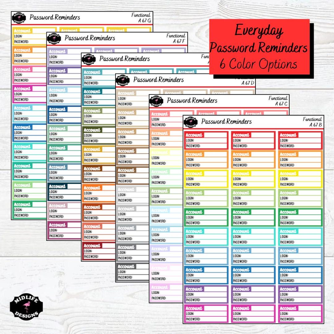 PASSWORD REMINDER Planner Stickers, Password Reminder Stickers ...