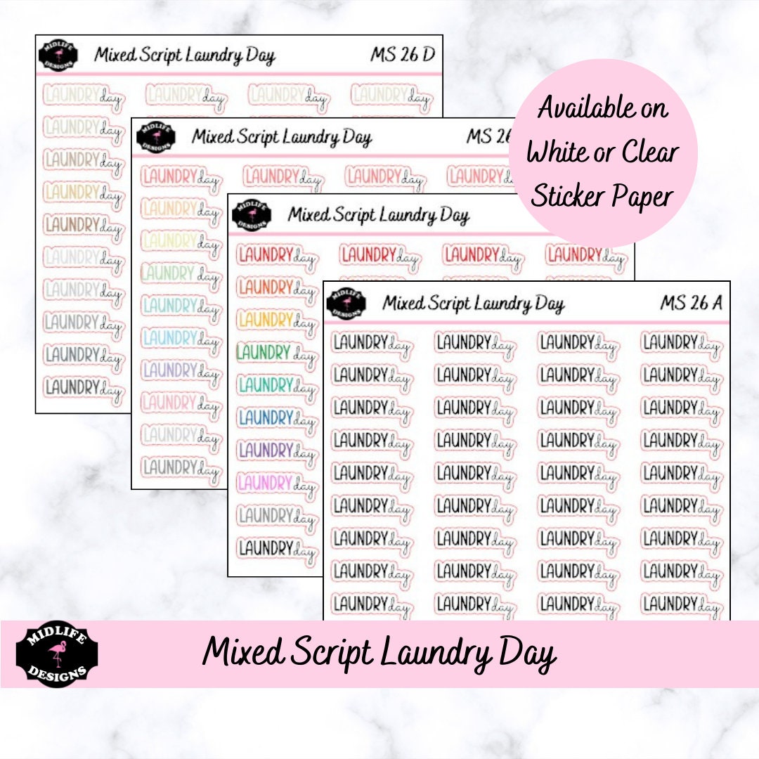 LAUNDRY DAY Mixed Script Planner Stickers, Cleaning Schedule Stickers ...