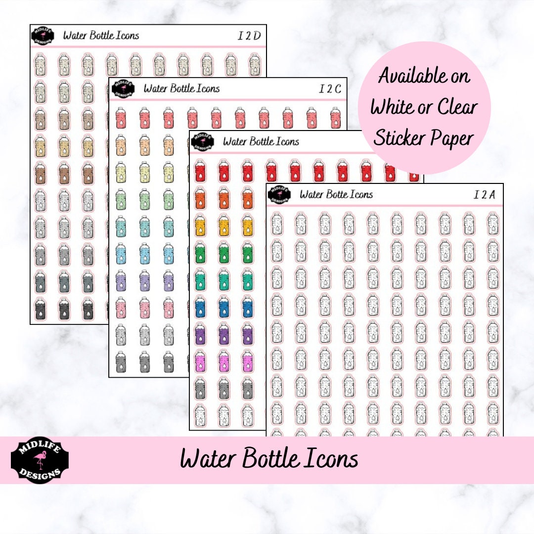 WATER BOTTLE Icon Planner Stickers, Water Tracker Stickers, Water ...