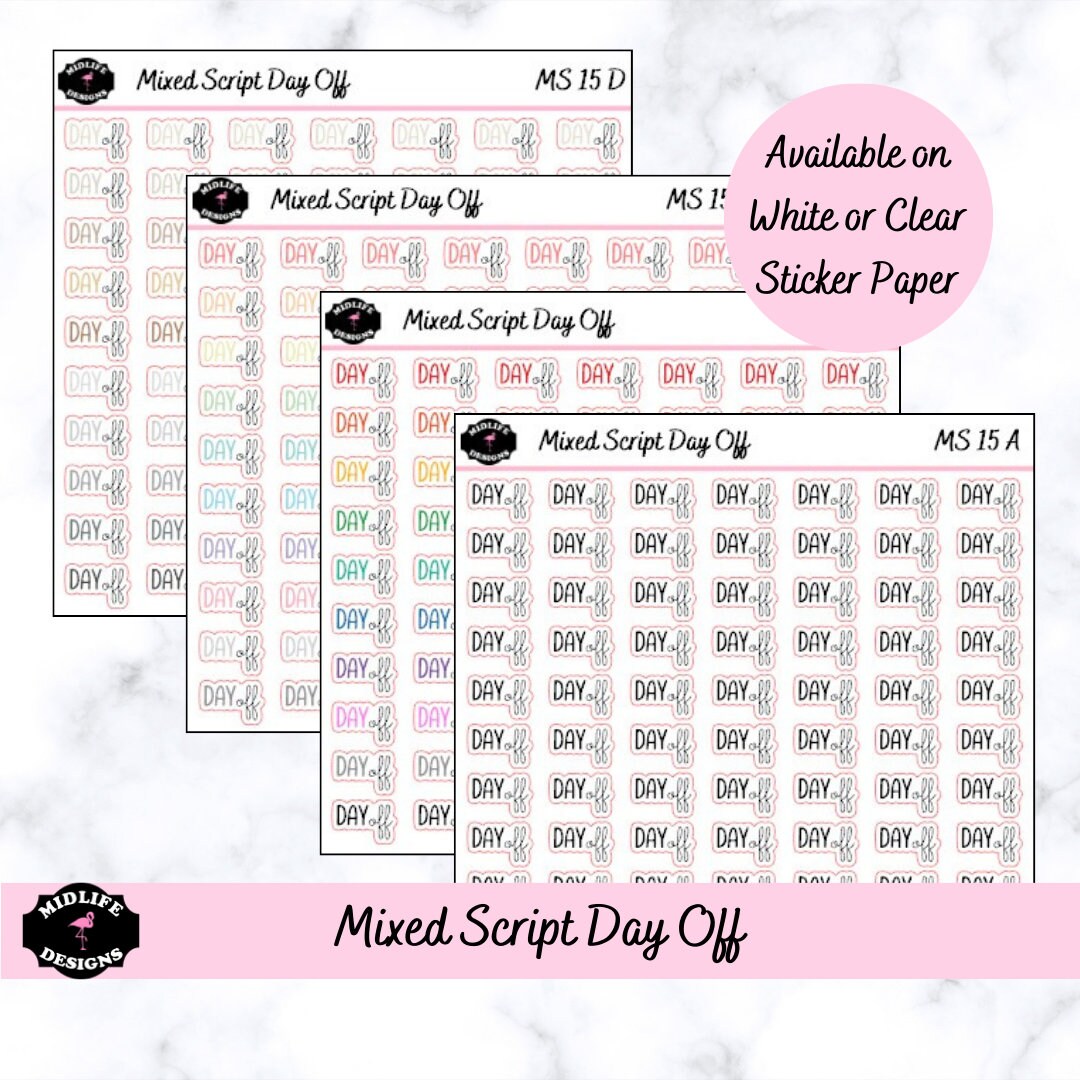 DAY OFF Mixed Script Planner Stickers, Day off Stickers, Time off ...