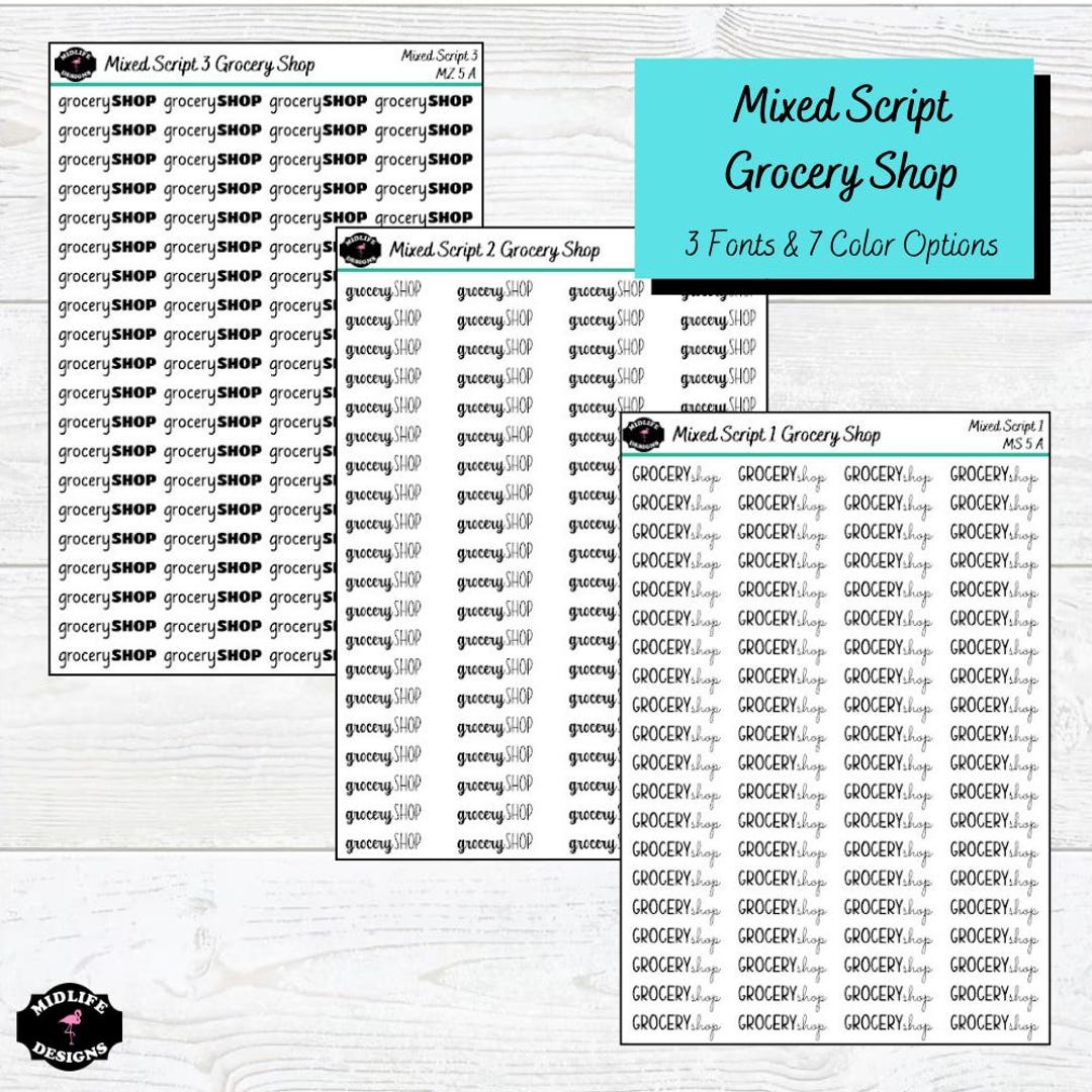 GROCERY SHOP Mixed Script Planner Stickers, Household Chore Stickers ...
